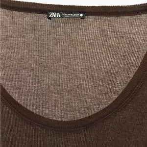 Zara | Tops | Zara Brown Ribbed Cotton Tshirt | Poshmark